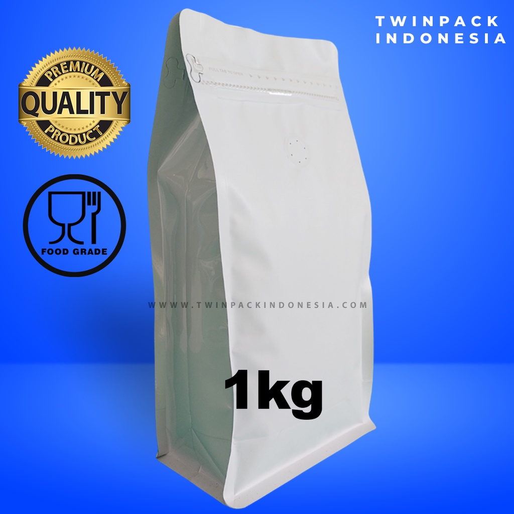 Jual Kemasan Kopi 1 Kg Ziplock Putih Flat Bottom | Valve | Zipper | Packaging Kopi | Shopee ...