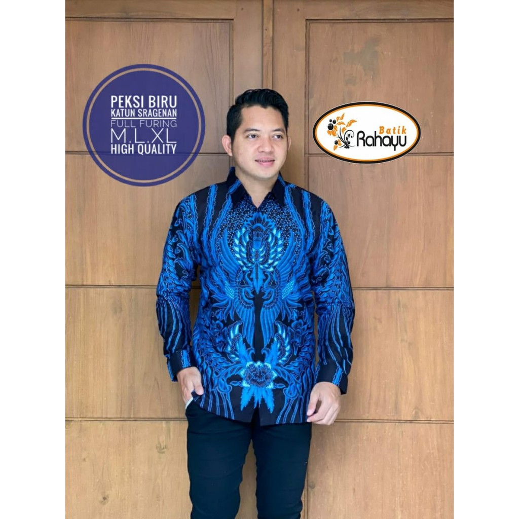 Jual PEKSI BIRU kemeja batik pria lengan panjang terbaru modern ...