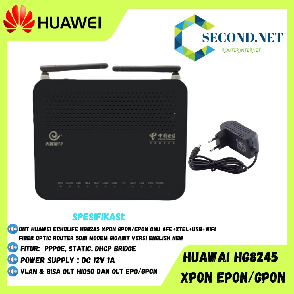 Jual ONT HUAWEI ECHOLIFE HG8245 XPON GPON/EPON ONU 4FE+2TEL+USB+WIFI FIBER OPTIC ROUTER 5DBI ...