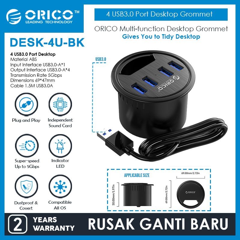 Jual ORICO DESK-4U DESK HOLE 4 Port Hub USB 3.0 | Shopee Indonesia