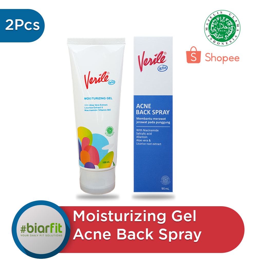 Jual Paket New Verile Acne Back Spray Active + Moisturizing Gel Active ...