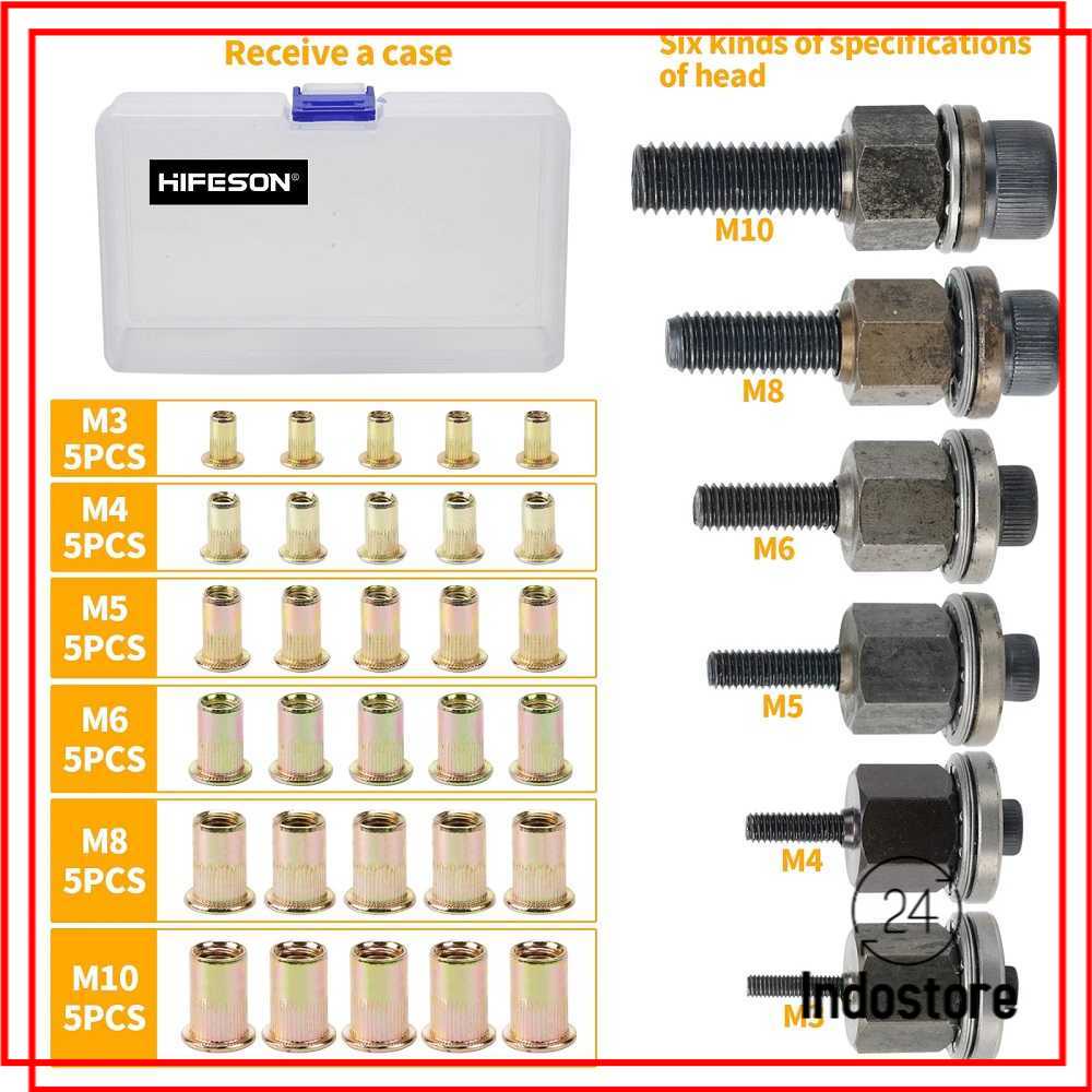 Jual HIFESON Kepala Hand Rivet Nut Gun Manual Riveter Rivnut 36 PCS ...