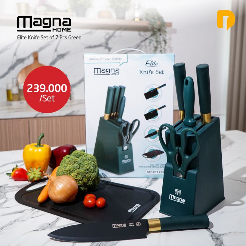 Jual Magna Elite Knife Set of 7 Pcs Green Set Pisau Dapur | Shopee ...
