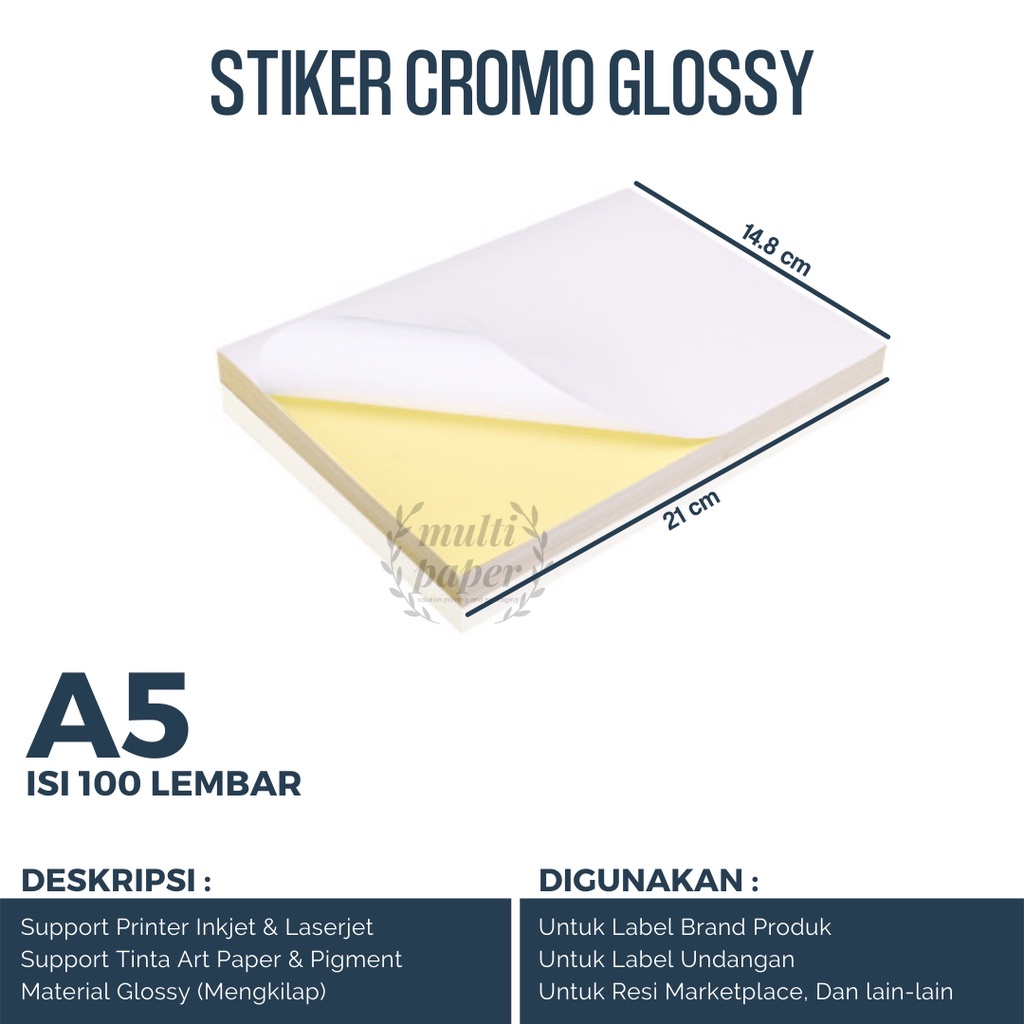 Jual Kertas Stiker A5 Glossy 100 lembar Kertas Sticker A5 Glossy ...