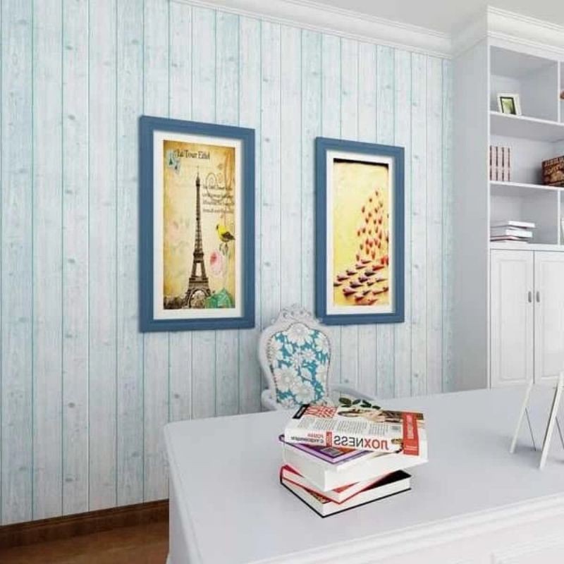 Jual wallpaper sticker dinding serat kayu biru | Shopee Indonesia