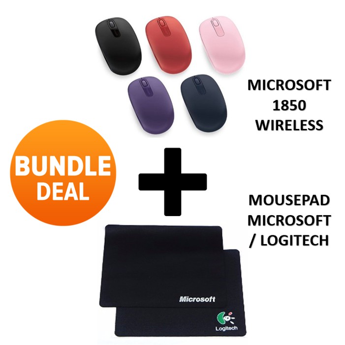 Jual Mouse Wireless Microsoft 1850 + Mousepad Microsoft Logitech Bundle ...