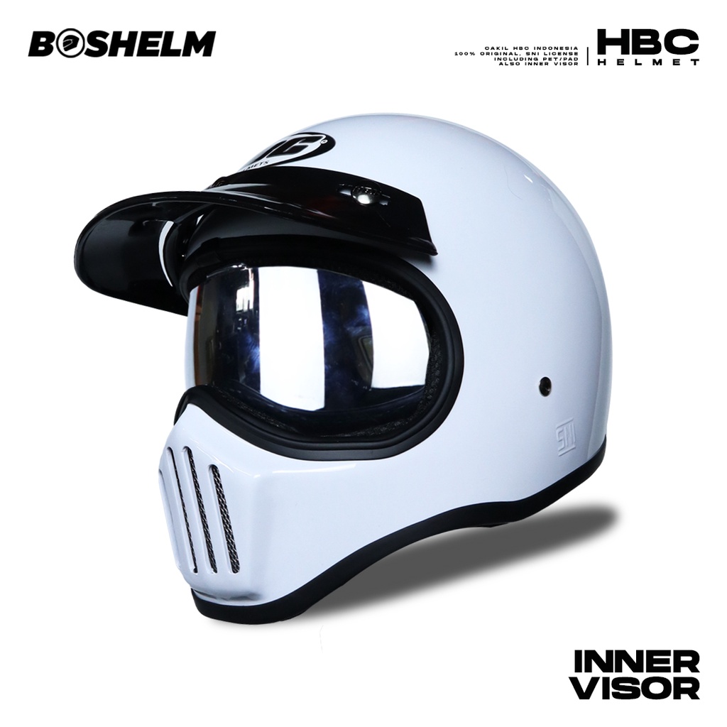 Jual BOSHELM Helm Cakil HBC Inner Visor PUTIH GLOSSY Helm Retro Helm ...
