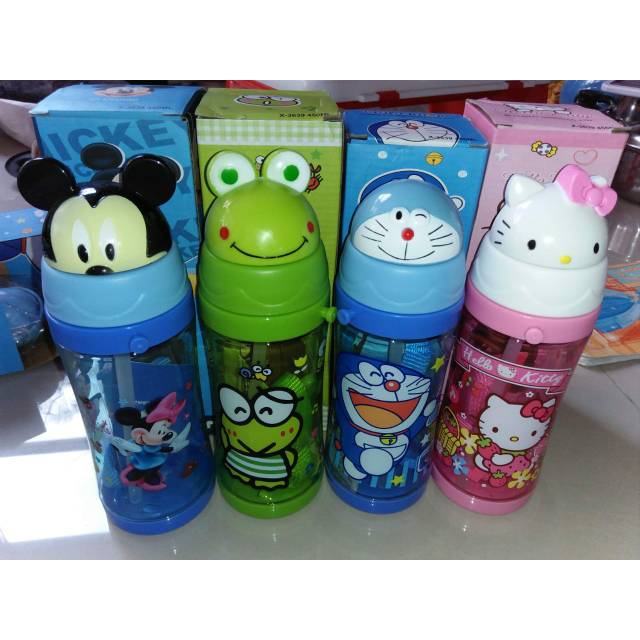 Jual Botol Minum anak karakter Doraemon Keroppi Hello Kitty Mickey ...