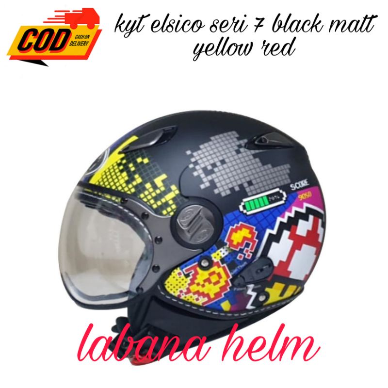Jual HELM KYT ELSICO MOTIF SERI 7 BLACK MATT YELLOW RED | Shopee Indonesia