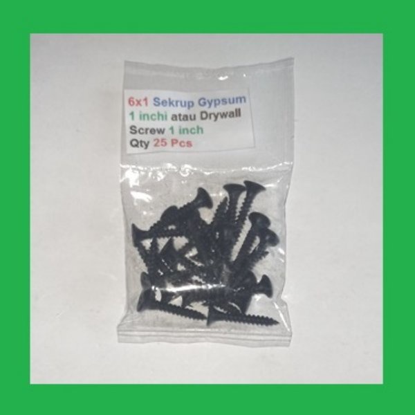 Jual Qty 25 Pcs 6x1 Sekrup Gypsum 1 inchi atau Drywall Screw 1 inch ...