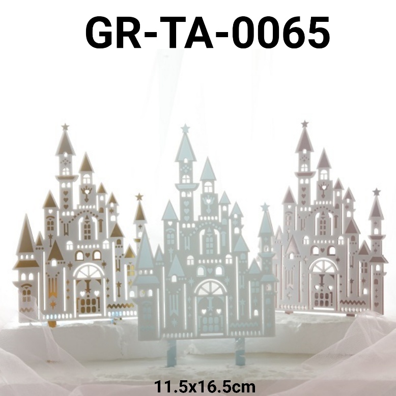 Jual GR-TA-0065 Cake topper akrilik istana castle princess gold pink ...