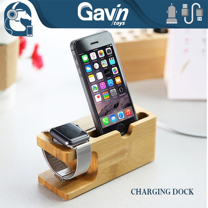 Jual Charging Dock HandPhone dan Apple watch kayu bamboo smartwatch ...