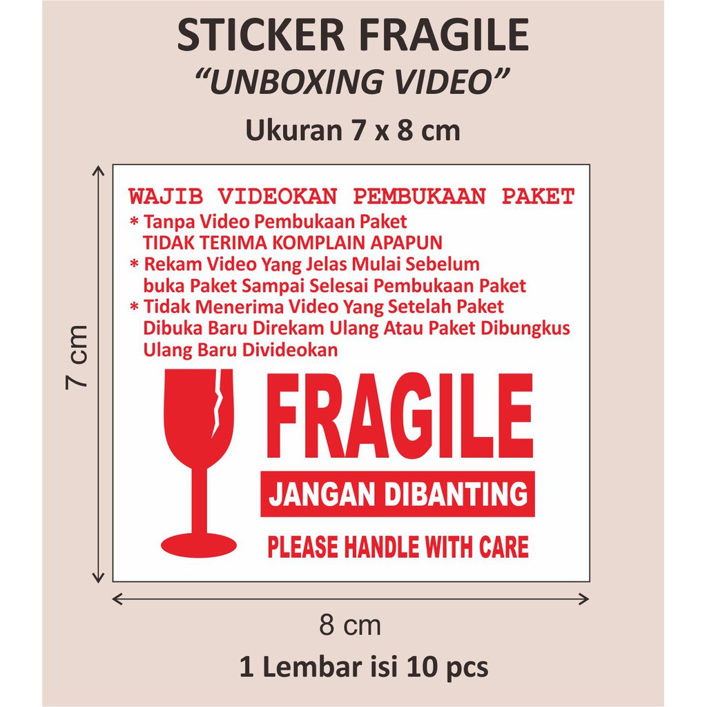 Jual Sticker Fragile Unboxing Video 7x8 cm (1 lembar 10 pcs) | Shopee ...