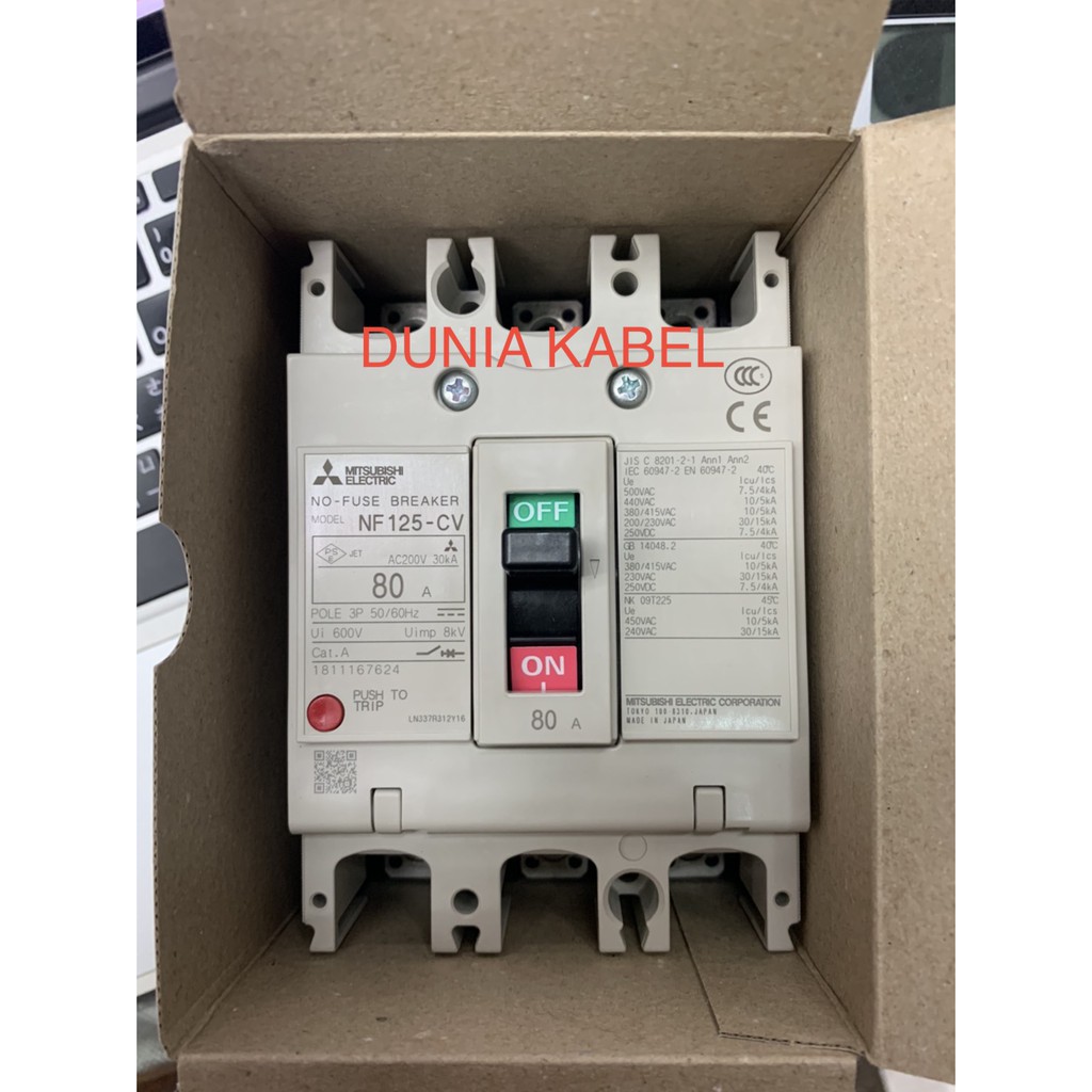 Jual MCCB NoFuseBreaker NF125 NF 125-CV 3P 3 Phase 80A 80 Ampere Mitsubishi | Shopee Indonesia