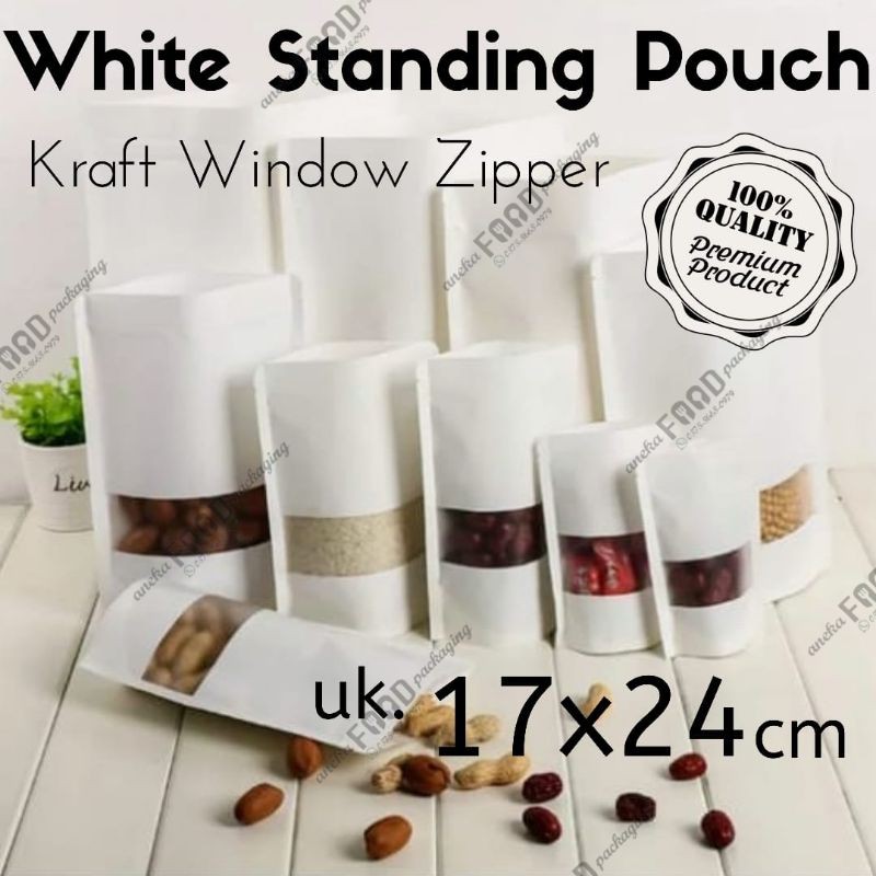 Jual Kemasan paper bag WHITE kraft putih standing pouch window klip ...