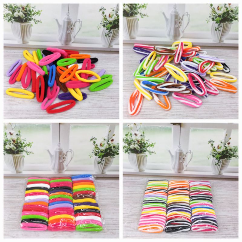 Jual Ikat Rambut Wol Isi 48 Pcs Kunciran Rambut Salur Donat Wol Polos ...