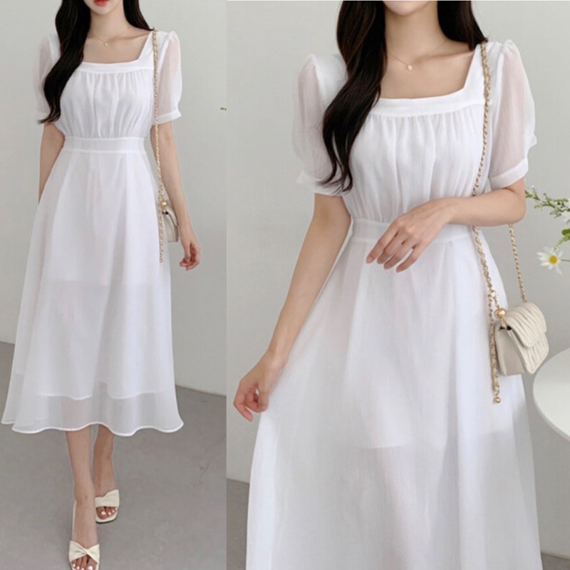 Jual Kato Dress Simple Midi Polos Basic Spring Dinner Gaun Cantik Korean Style Chic Look Pink ...