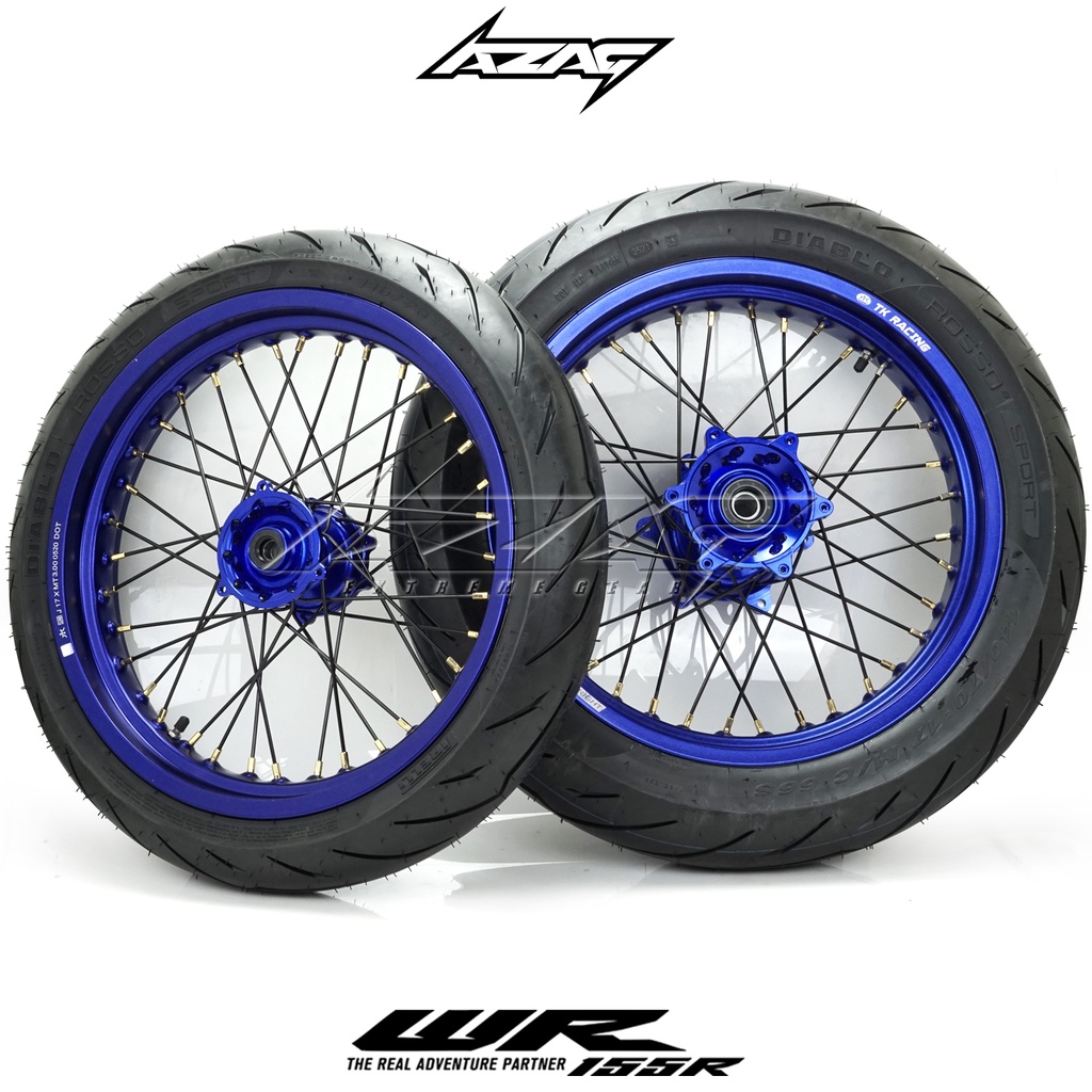 Jual BAN SET SUPERMOTO WR155 TK RACING TROMOL SCARLET CNC BAN PIRELLI ...