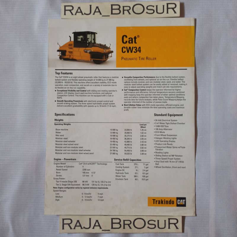Jual Poster brosur alat berat Trakindo Caterpillar CAT CW34 Pneumatic ...