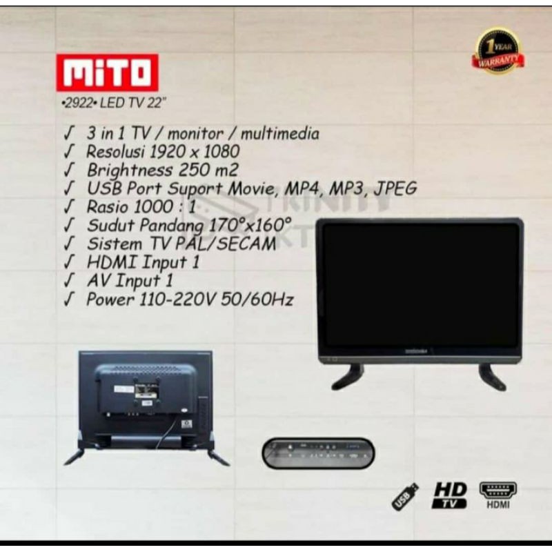 Jual tv led mito 22inch | Shopee Indonesia