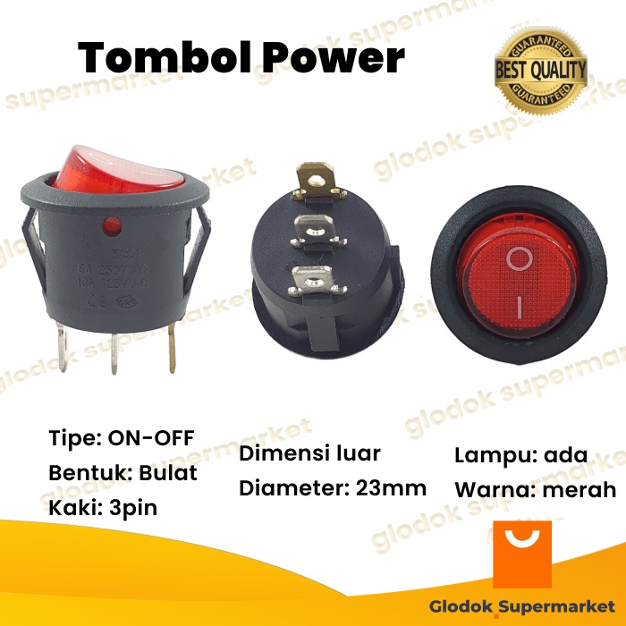 Jual Saklar 3 pin On Off Bulat Tombol Rocker Lampu 2 Posisi KCD1 Power ...