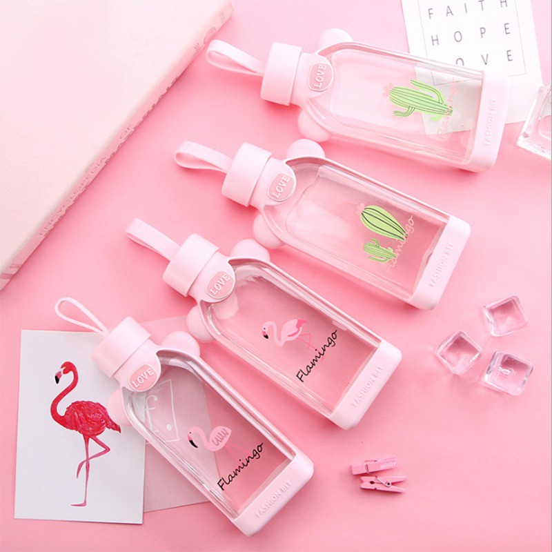 Jual Botol Minum Kaca Impor Flamingo Kartun Lucu Warna Pink 350ml ...