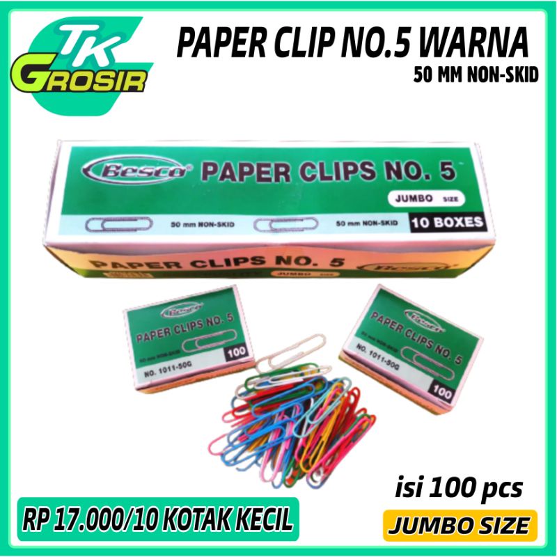 Jual 10 kotak paper clips warna warni isi 100 pcs/penjepit kertas clips ...