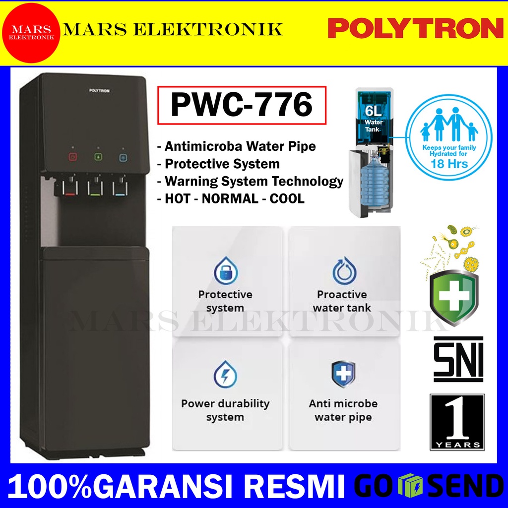 Jual DISPENSER POLYTRON PWC-776 - GALON BAWAH - 3 KRAN - HOT NORMAL ...