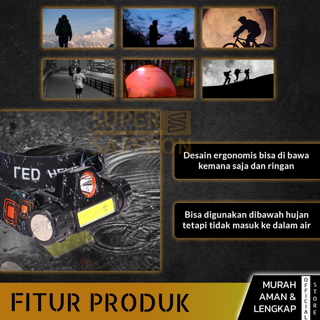 Jual Senter Kepala LED Mini COB XPE Headlamp Bisa Putar Copot Cas USB ...