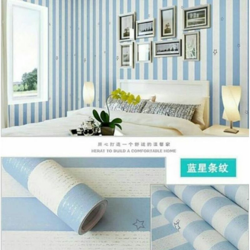 Jual Wallpaper sticker dinding motif GARIS BIRU BINTANG soft ukuran 45 ...