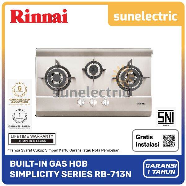 Jual Rinnai Built-In Hob RB-713N(S) Kompor Tanam 3 Tungku Ukuran 77 x 46 x 13 cm Black Tempered ...