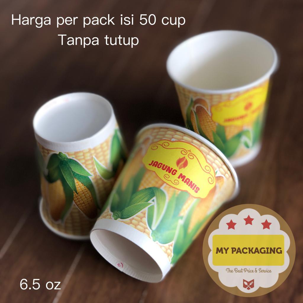 Jual Paper Cup Print / Cetak Motif JAGUNG 6,5 oz isi 50pcs / Gelas Cup JASUKE 6.5 oz tanpa tutup ...