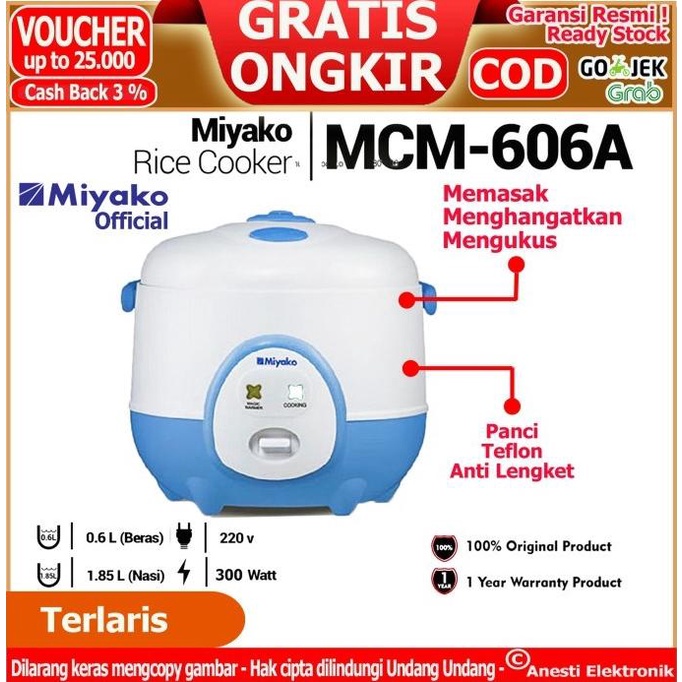 Jual MAGIC COM MINI ANTI LENGKET MIYAKO 0.6 LITER MCM 606A 300 Watt ...