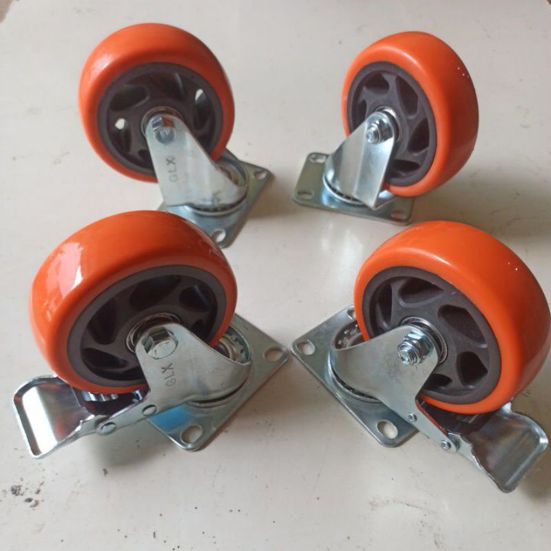 Jual RODA TROLY PU PVC merah 1 SET 4 inci | Shopee Indonesia