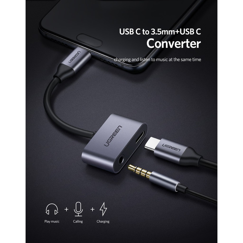 Jual UGREEN 50596 Adapter 2 in 1 Type C to USB Type C with Audio Jack 3.5mm | Shopee Indonesia