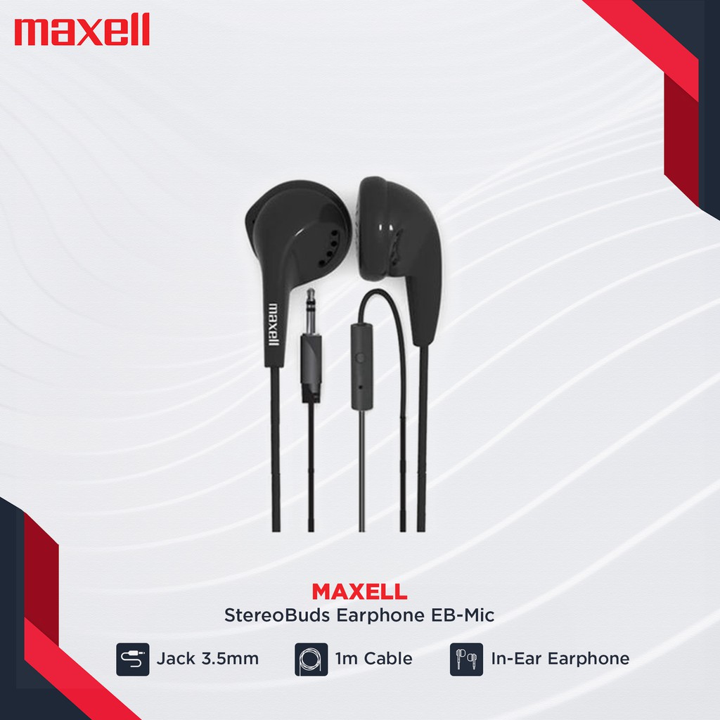 Jual Maxell Earphone Stereo Earbuds EB-Mic Black | Shopee Indonesia