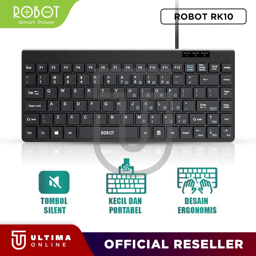 Jual ROBOT Keyboard Silent Click RK10 Keyboard USB Slim Thin Mini Wired ...