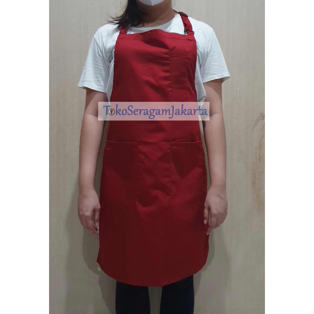 Jual Apron Celemek Barista Pria Wanita Apron Two Tone Dengan Kantong ...
