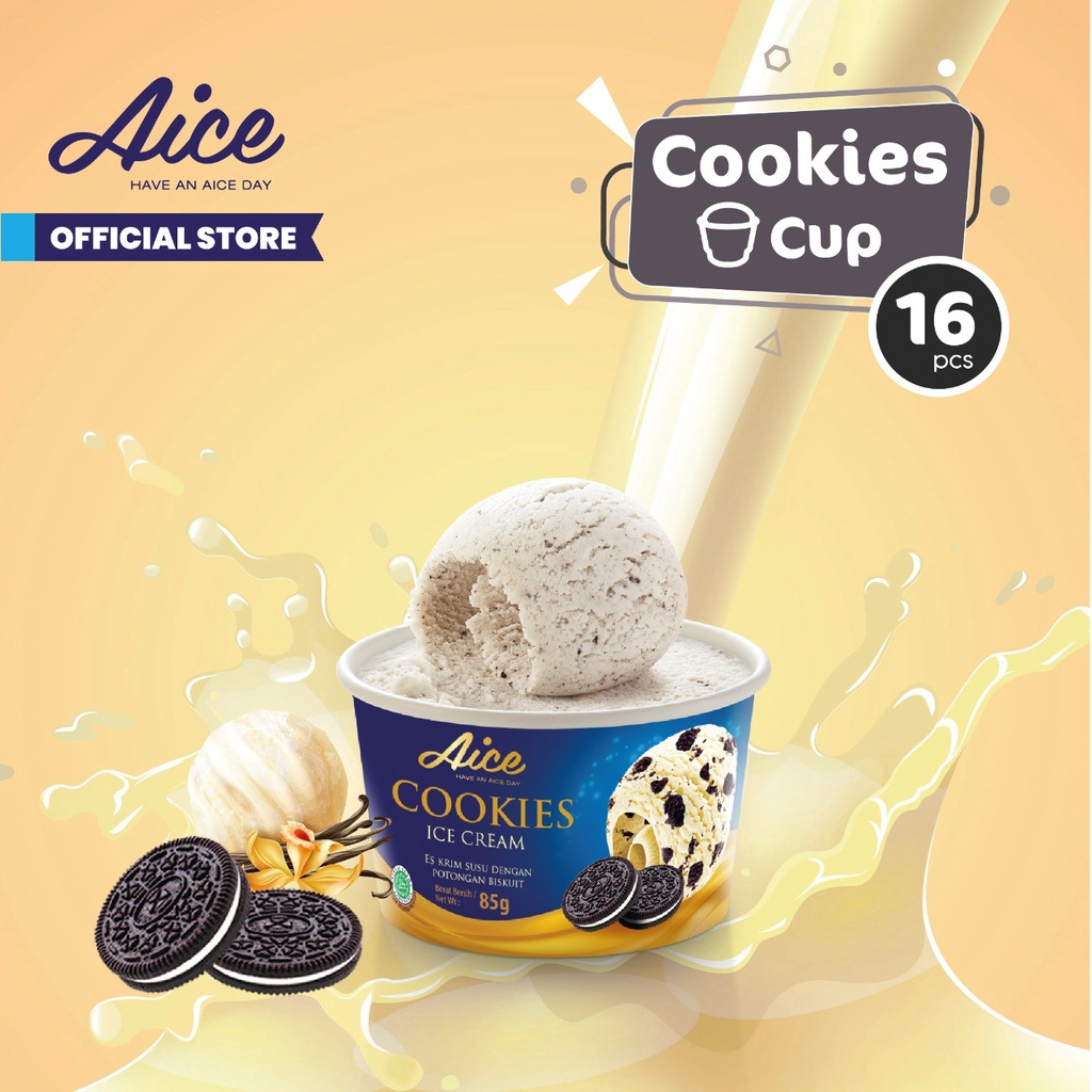 Jual Aice Ice Cream Cookies Cup 85 g ( 1 karton = isi 16 pcs ) Eskrim ...