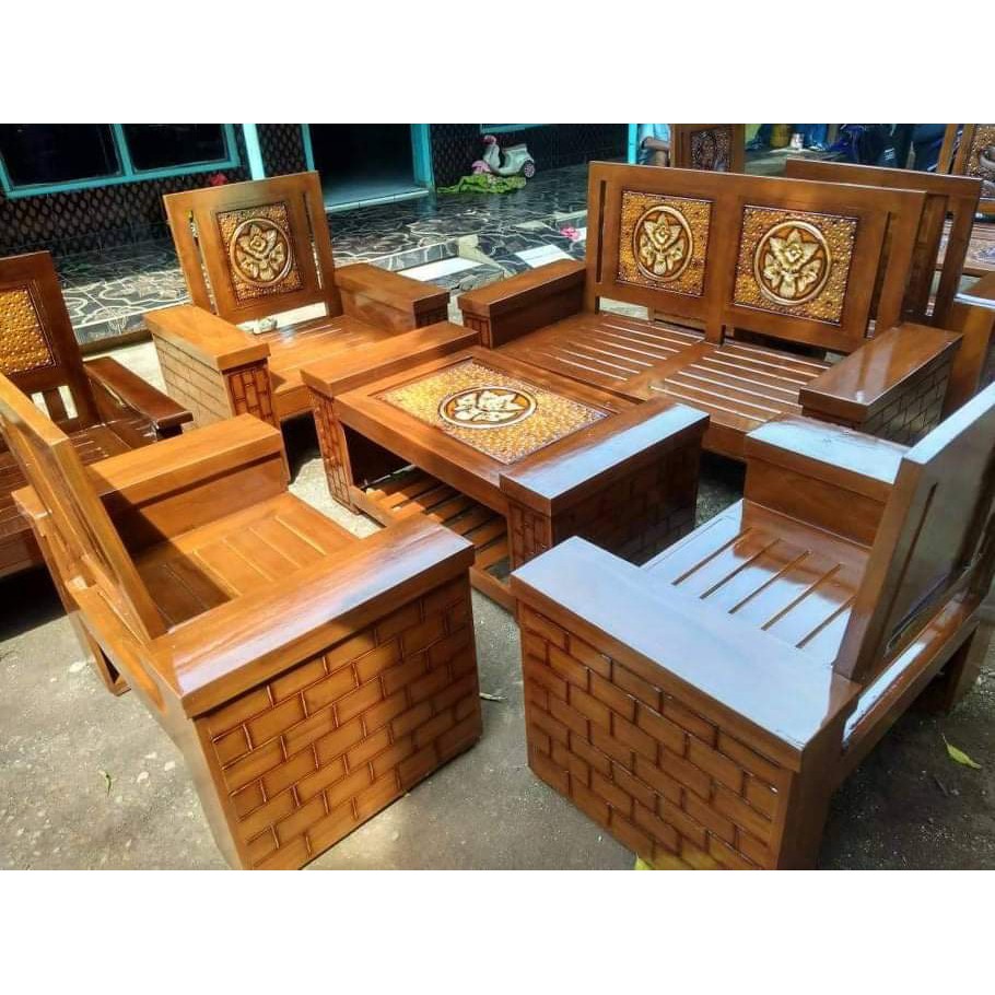 Jual Kursi Tamu Minimalis/Kursi Ruang Tamu Kayu Jati Box | Shopee Indonesia