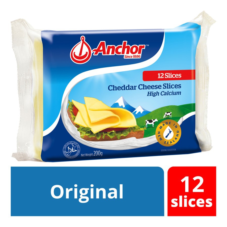 Jual Anchor Cheddar Cheese 12 Slices 200gr Keju Cheddar olahan 12 ...