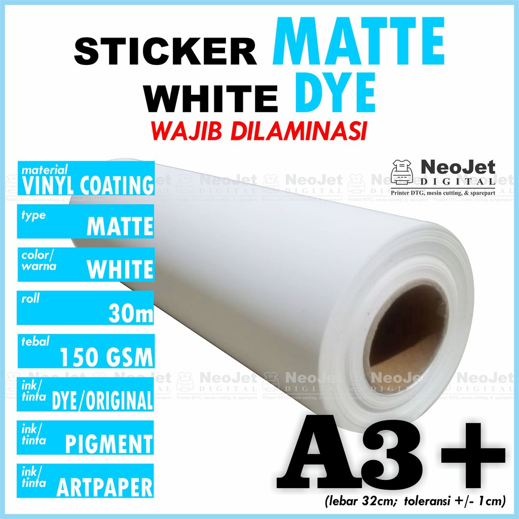 Jual Stiker Sticker Vinyl Matte Inkjet DYE Doff Doft Mate A3+ Putih ...