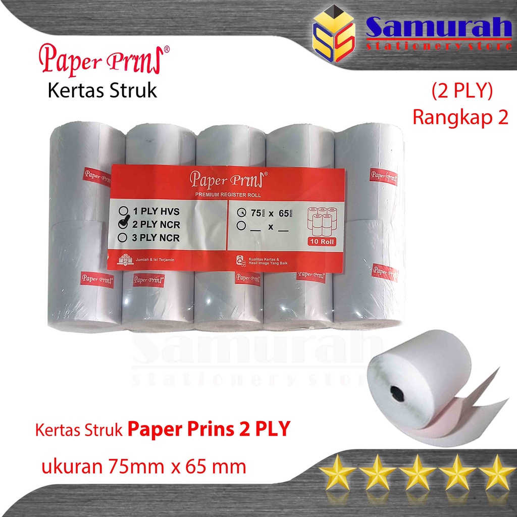 Jual Kertas Struk Kasir Rol PaperPryns 75 x 65 mm 2 Ply NCR/ Kertas ...