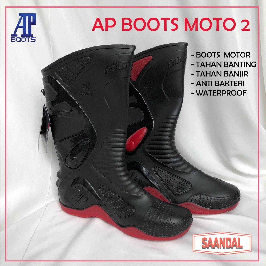 Jual Sepatu Boots Tinggi Hitam Pria AP Boots Moto 2 Tahan Air, Tahan ...