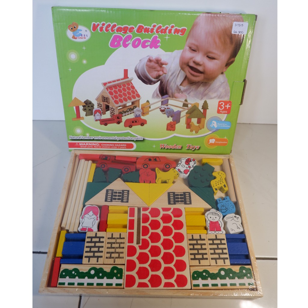 Jual MAINAN BALOK KAYU, MENYUSUN BALOK KAYU, VILLAGE BUILDING BLOCK ...