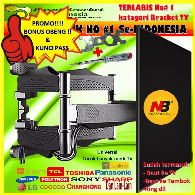 Jual FREE GIFT!! Bracket TV IMPORT 43" s/d 75" fleksible moving 6 arah ...