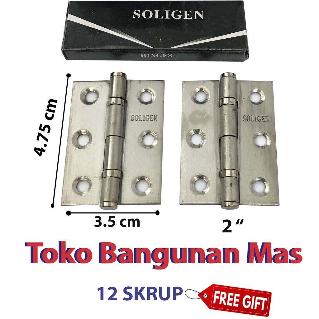 Jual Engsel Lemari 2 inch Stainless Steel Soligen / Engsel Kecil ...