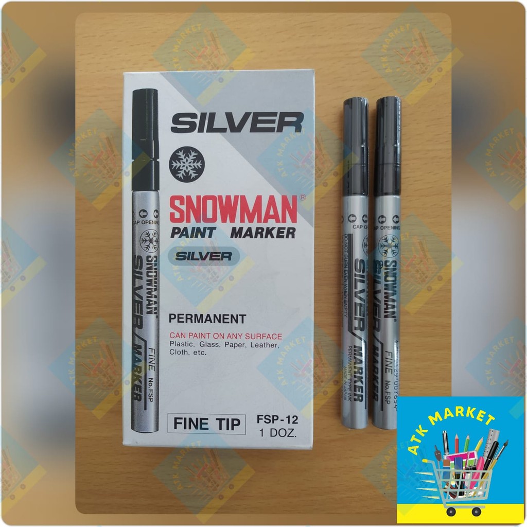 Jual Spidol SILVER Paint Marker Permanent SNOWMAN FINE TIP FSP-12 ...