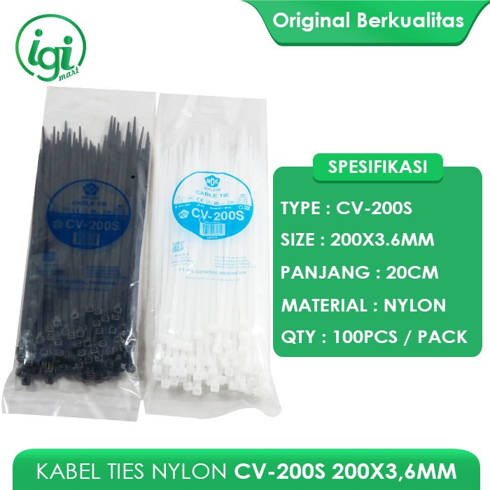 Jual KABEL TIES NYLON 200X3.6MM 20CM / KABEL TIS TIE CV200S 200 X 3.6 MM | Shopee Indonesia
