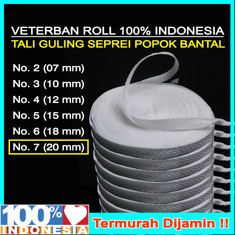 Jual TALI GULING VETERBAN ROLL NO 7 Uk 20mm PUTIH TALI SPREI KASUR ...